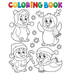 Coloring book cute penguins 2 Royalty Free Vector Image