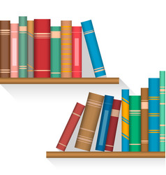 Many books on a wooden bookshelf in library Vector Image