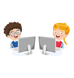 Kids using computer Royalty Free Vector Image - VectorStock