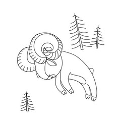 Young cute horned argali male in forest Royalty Free Vector