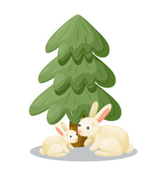 Cartoon rabbit sleeping under tree Royalty Free Vector Image