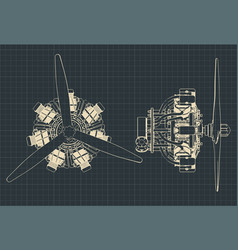 Radial engine blueprints Royalty Free Vector Image