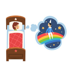 Adorable little boy sleeping sweetly in his bed Vector Image