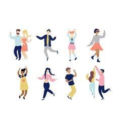 Young dancing tiny stylish people set Royalty Free Vector