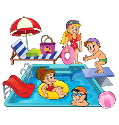 Boy in inflatable pool Royalty Free Vector Image