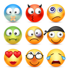 Yellow 3d emoticons set funny smiley face Vector Image