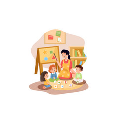 Playschool teacher teaching alphabets to kids Vector Image