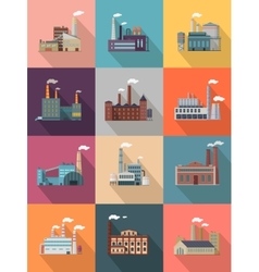 Industrial Factory Buildings Architectural Set Vector Image