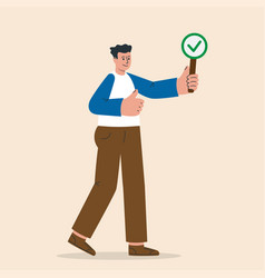 Stickman with green check mark Royalty Free Vector Image