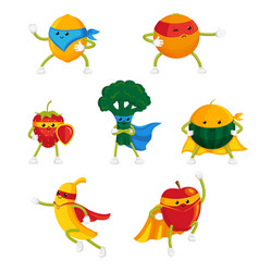 Funny fruit and berry hero superhero characters Vector Image
