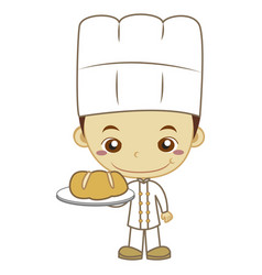 Cartoon baker holding bakery peel tool with bread Vector Image
