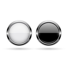 Black round glass button 3d icon with metal frame Vector Image