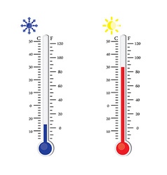 Two thermometers measuring hot and cold Royalty Free Vector