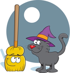 Cartoon Broom and Cat Royalty Free Vector Image