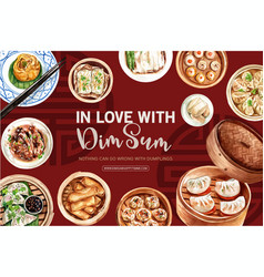 Dim sum banner design with dumpling steamed bun Vector Image
