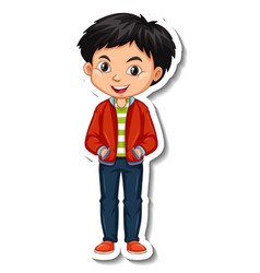 Cute boy wearing red jacket on white background Vector Image