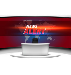 White table and lcd tv in news studio Royalty Free Vector