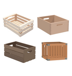 Set wooden boxes collection boxes made of Vector Image