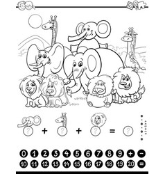 Counting and adding task with cartoon pet animals Vector Image
