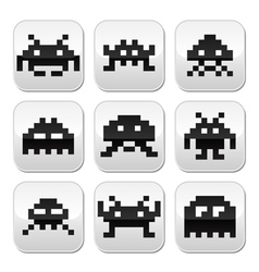 Space invaders 8bit aliens buttons set Royalty Free Vector