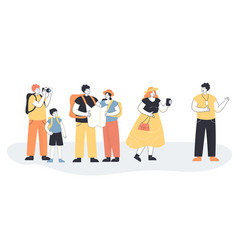 Flat tourist with tour guide at excursion Vector Image