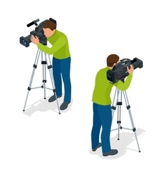Cameraman shooting film scene with his camera Vector Image