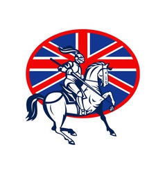 Knight riding horse shield lance flag drawing Vector Image