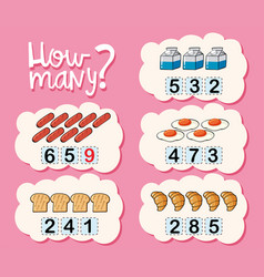 Count and write with different types of food Vector Image