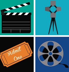 Cinema movie film equipment set icons Royalty Free Vector