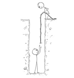 Cartoon man trapped alone inside deep hole or Vector Image