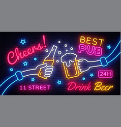 Cheers neon banner party celebration in Royalty Free Vector