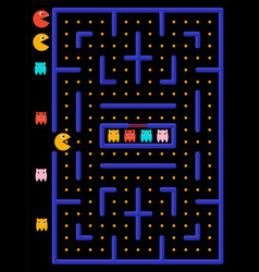 Pacman game with ghosts pill and cherry maze Vector Image