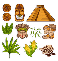 Mayan traditional cartoon set Royalty Free Vector Image