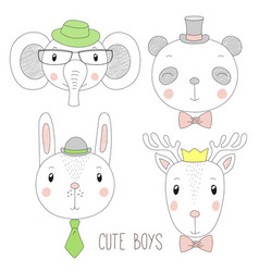 Cute animal boys portraits Royalty Free Vector Image