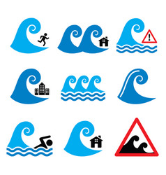 Tsunami warning wave signal sea top view Vector Image