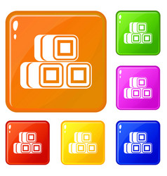 Hay bundles icons set color Royalty Free Vector Image