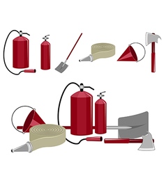 Flat set of firefighting items fireman Royalty Free Vector