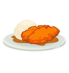 Deep fried meat with peanut sauce and rice on Vector Image
