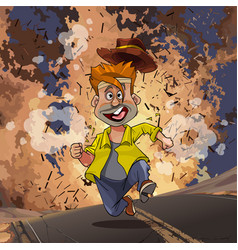 Cartoon man running away from an explosion on the Vector Image