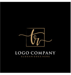 Tr initial handwriting logo with rectangle Vector Image