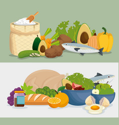 Healthy food menu icons Royalty Free Vector Image