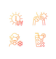 Sunburn risk gradient linear icons set Royalty Free Vector