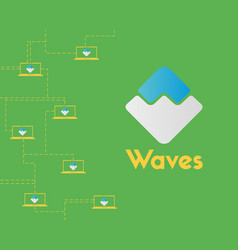 Waves blockchain network style background Vector Image