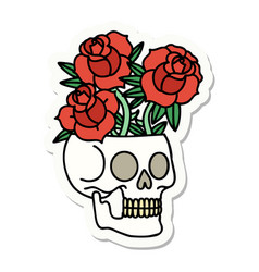 Tattoo style sticker a skull and roses Royalty Free Vector