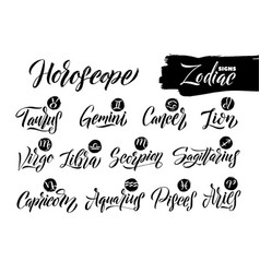 Calligraphy zodiac signs set hand drawn horoscope Vector Image