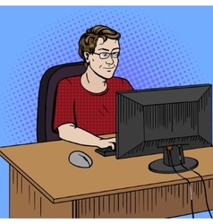 Software developer at work comic book style Vector Image