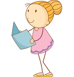 Cute girl reading book doodle cartoon character Vector Image