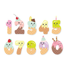 Cute kawaii numbers made sweets funny Royalty Free Vector