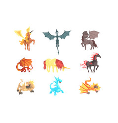 Mythical and fantastic creatures set for label Vector Image