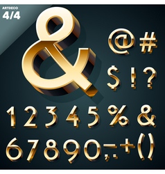 Golden Metallic Shiny ABC Letters and Numbers Vector Image